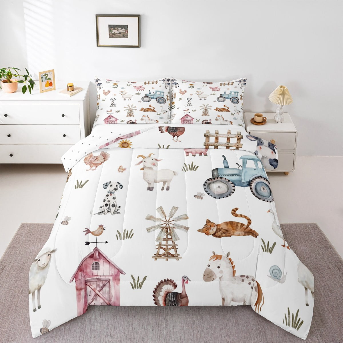 Erosebridal Rustic Animals Comforter Sets Toddler Size,Kawaii Farmhouse ...