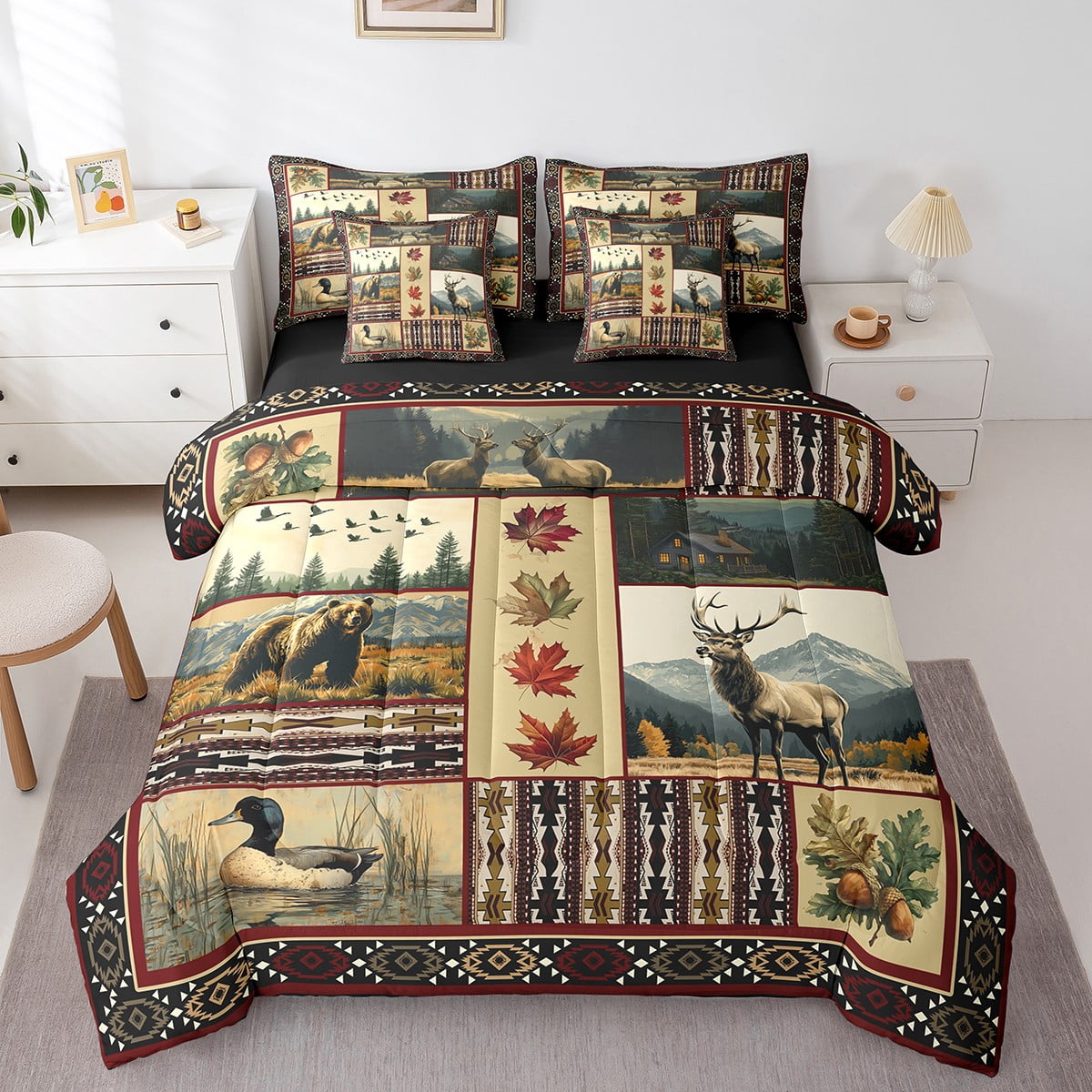 Erosebridal Rustic Aztec Bedding Sets Twin Size, Woodland Bear Elk ...