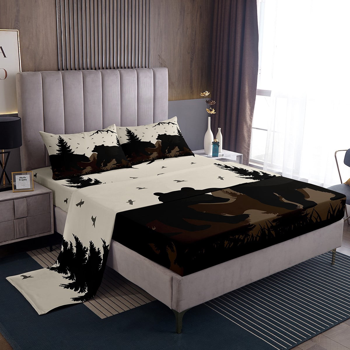 Erosebridal Rustic Bear Bed Sheets Set Queen Size, Jungle Wildlife Bed ...