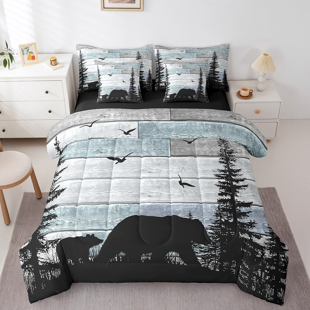 Erosebridal Rustic Bear Bedding Sets, Lake House Comforter Sets with ...