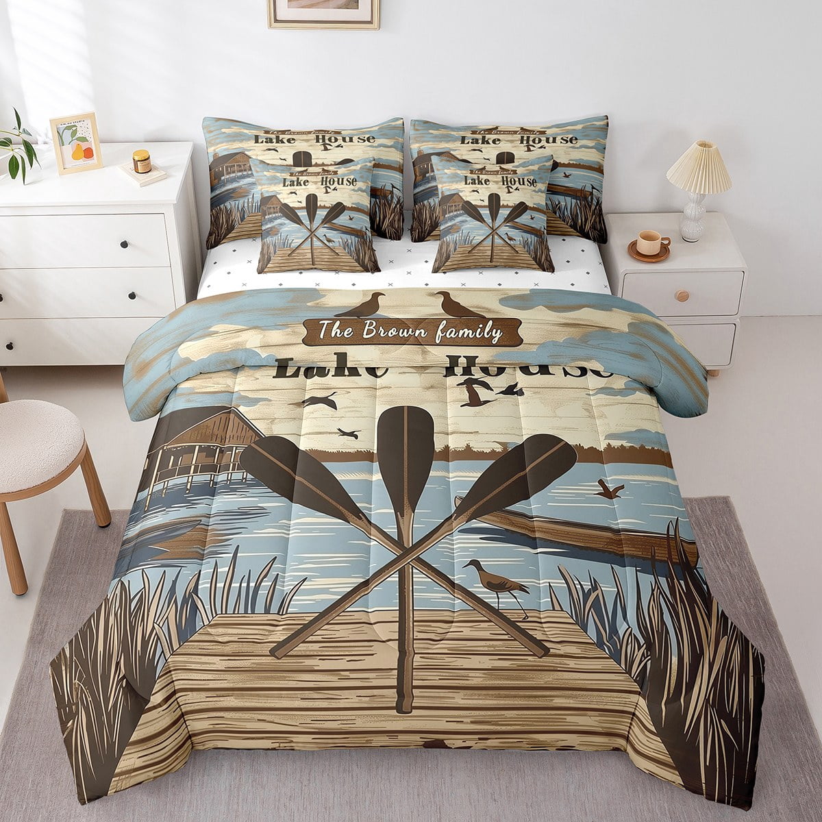 Erosebridal Rustic Boat Oar Bedding Sets King Size,Paddle Lake Life Bed ...