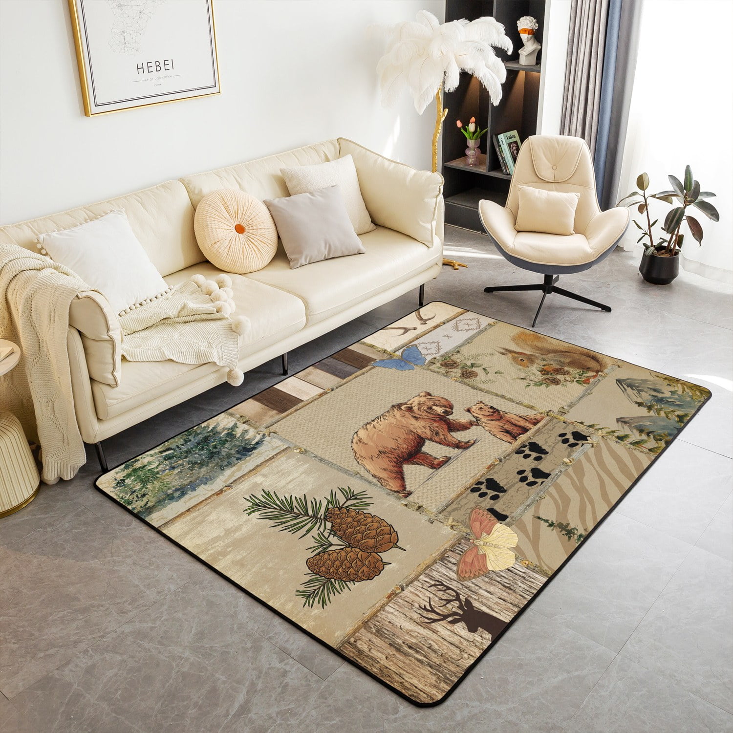 Erosebridal Rustic Cabin Area Rug Jungle Bears Living Room Rug Country ...