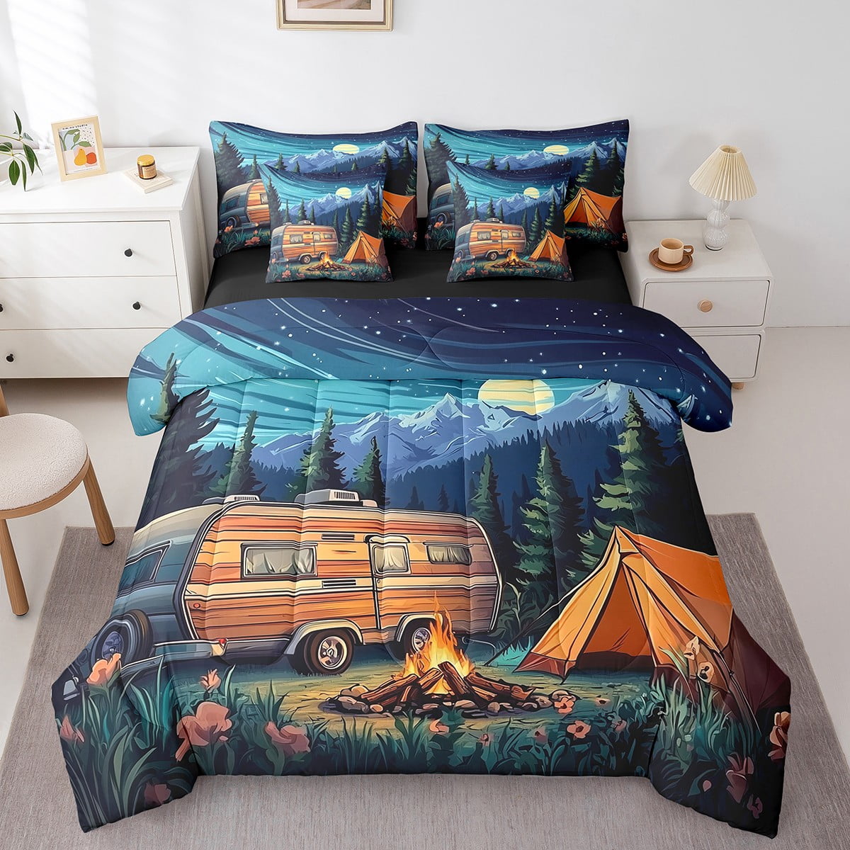 Erosebridal Rustic Camper Bedding Set,Galaxy Starry Sky Camping King ...