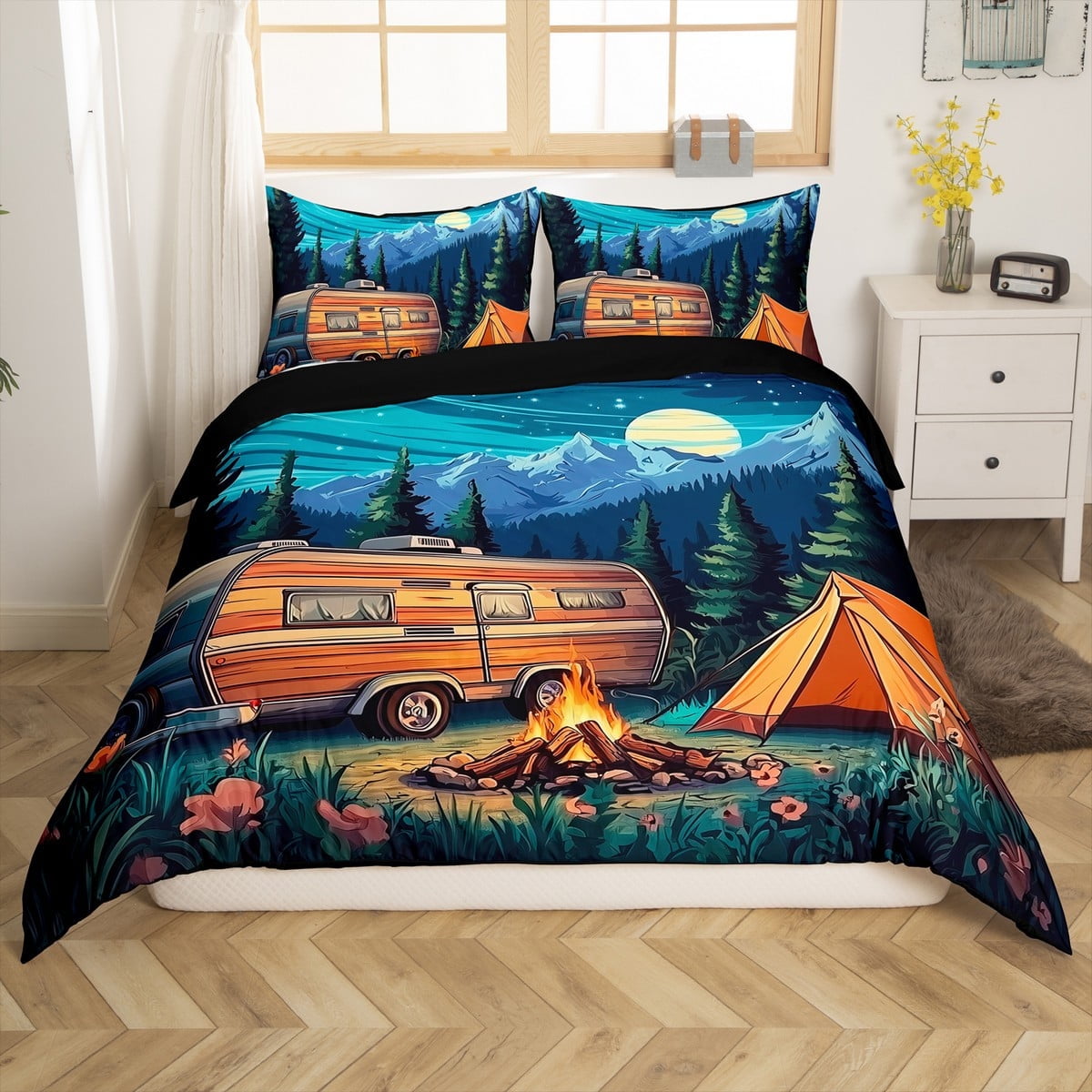 Erosebridal Rustic Camper Bedding Set,Galaxy Starry Sky Camping Queen ...