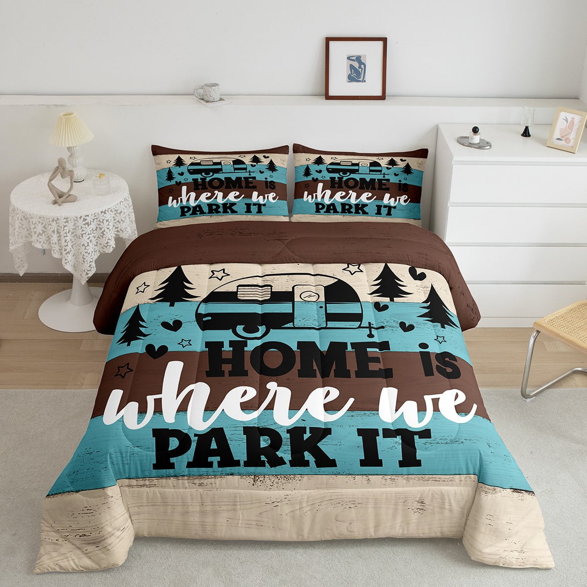 Erosebridal Rustic Camper Bedding Sets King with Comforter, Vintage RV ...