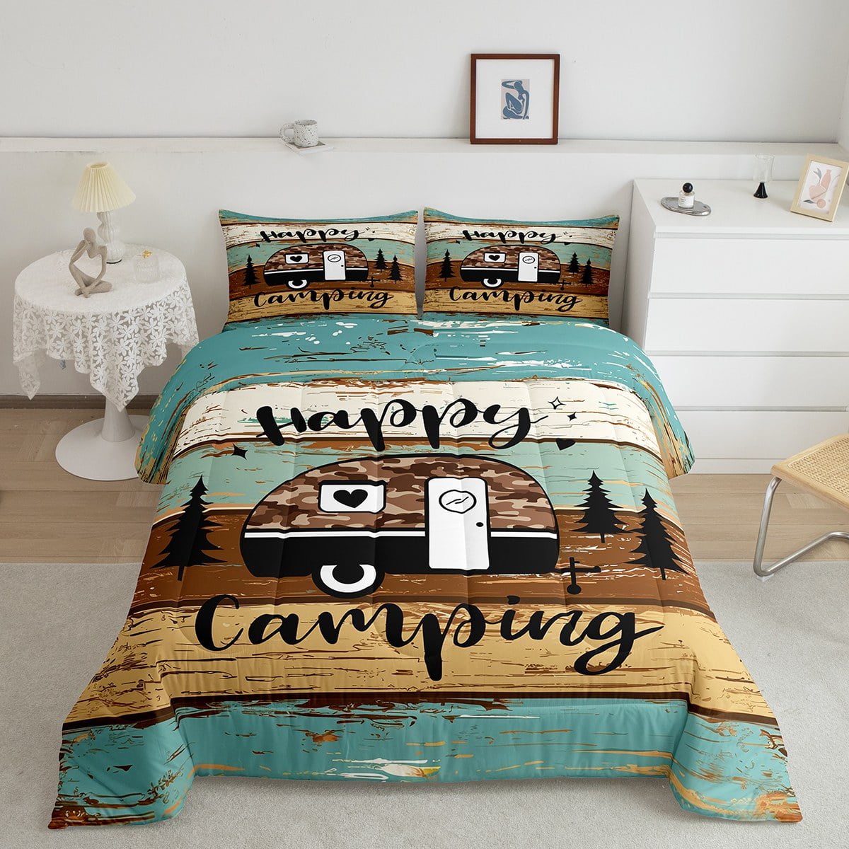 Erosebridal Rustic Camper Comforter Sets Queen Size, Vintage RV Car Comforters & Duvets, Lodge ...