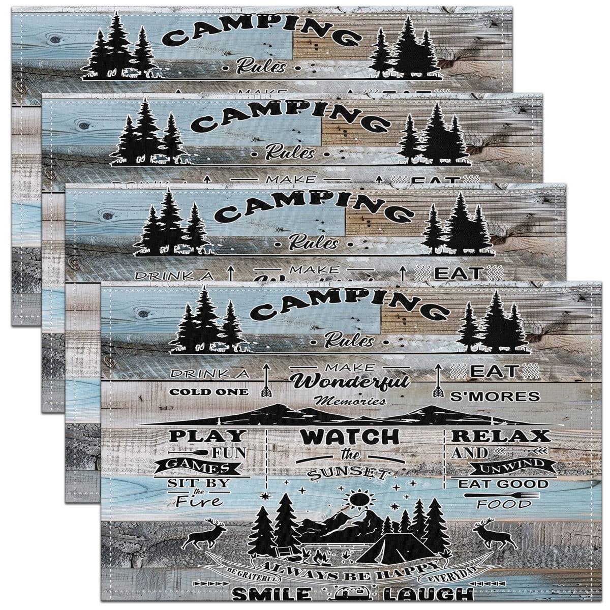 Erosebridal Rustic Camper Placemats Set of 4,Farmhouse Happy Camping ...