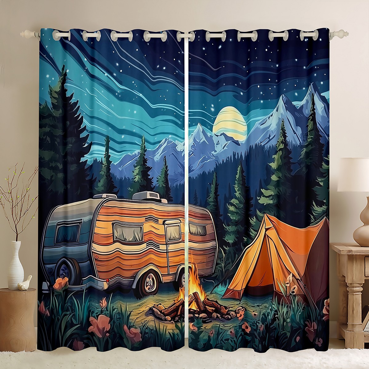 Erosebridal Rustic Camper Window Curtain,Galaxy Starry Sky Camping 42 ...