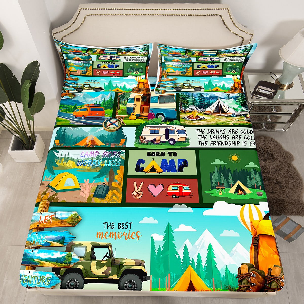 Erosebridal Rustic Camping Fitted Sheet Full, Jungle Adventure Bedding ...