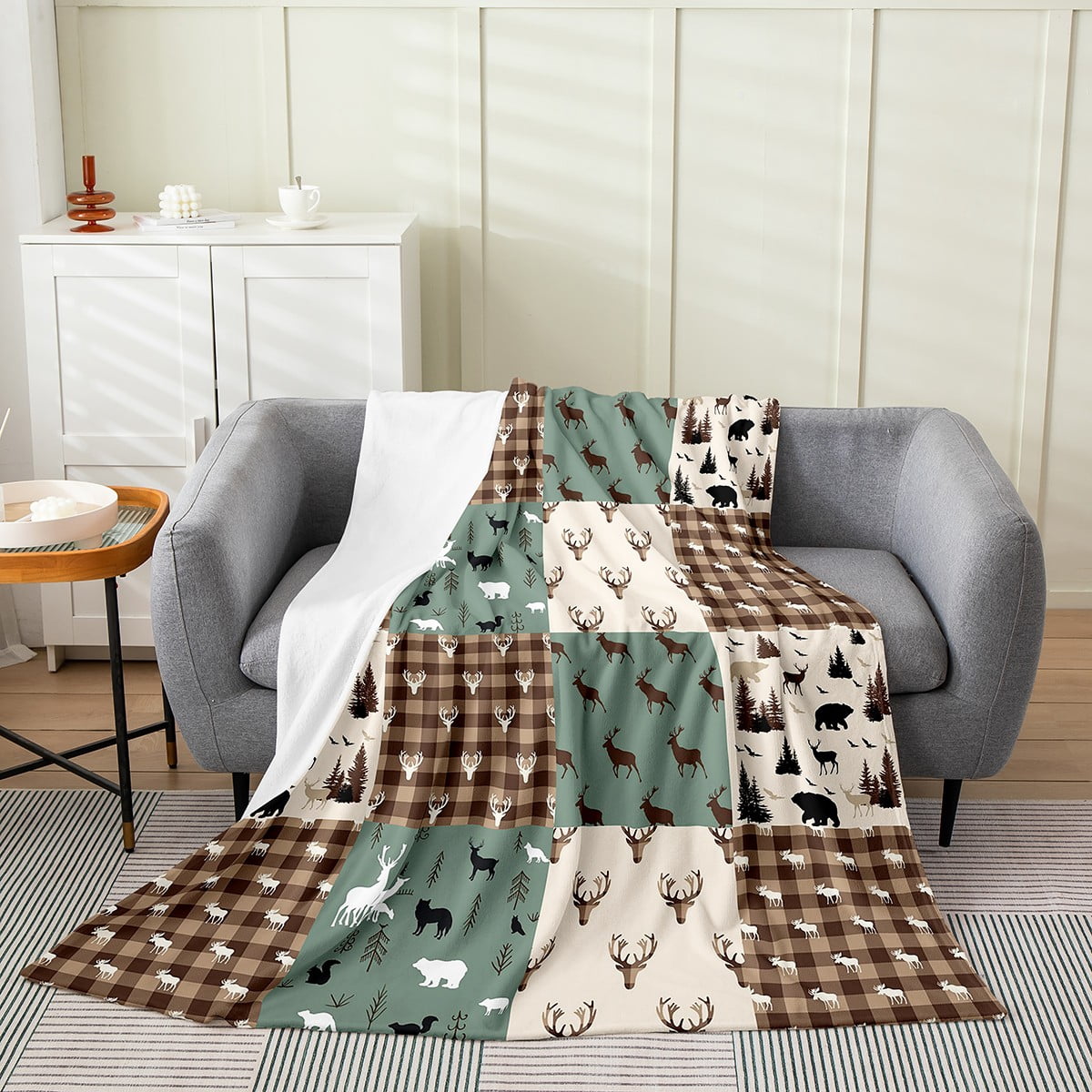 Erosebridal Rustic Deer Antler Flannel Blanket Throw 50x60 inch,Black ...