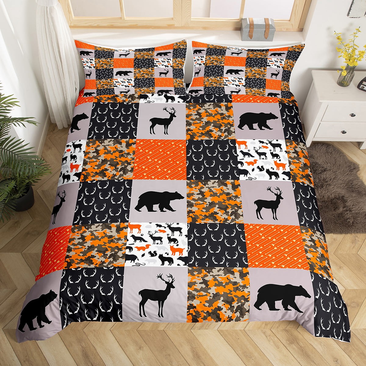 Erosebridal Rustic Deer Bear Comforter Cover, Patchwork Animal Bedding ...