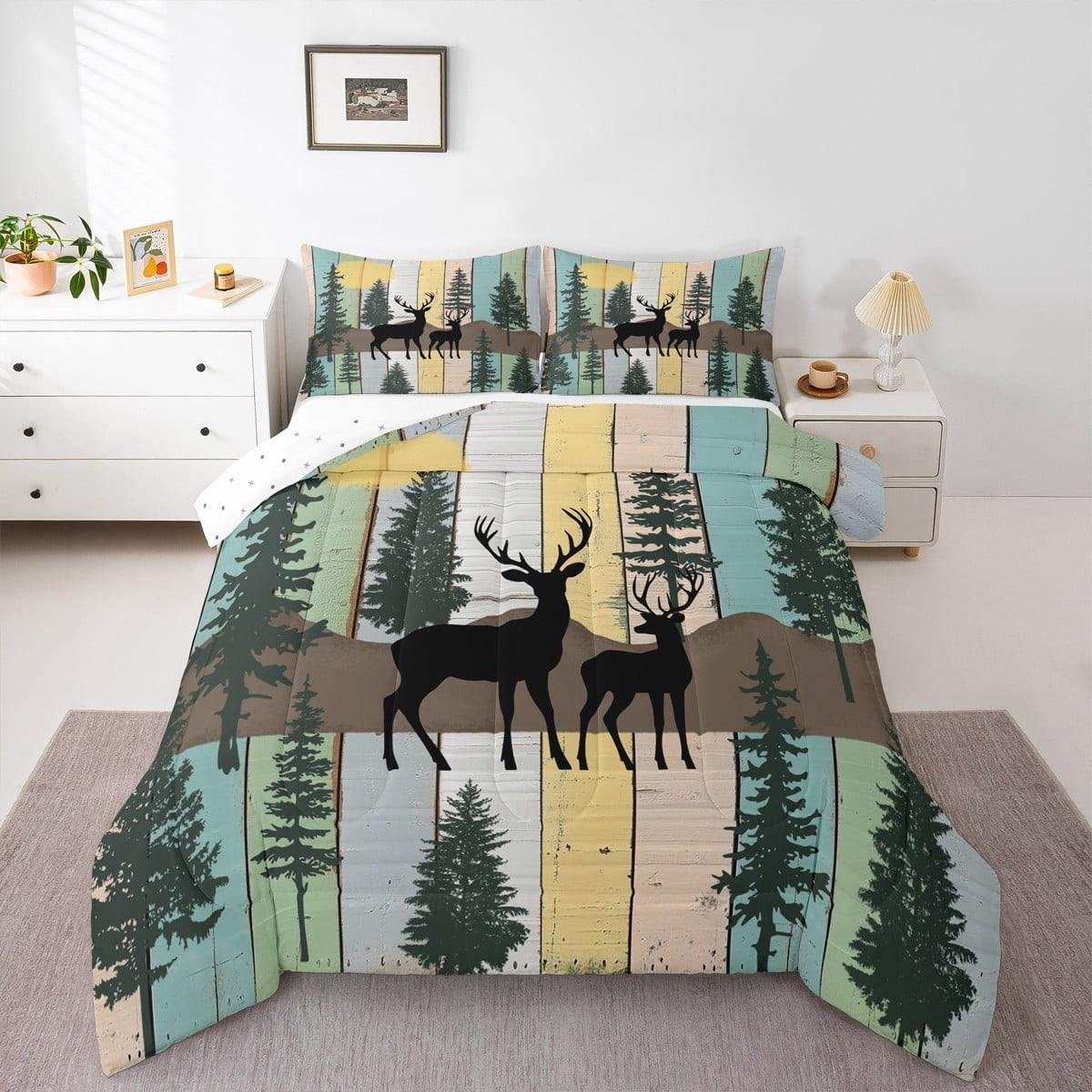 Erosebridal Rustic Deer Comforter Sets Full Size, Reindeer Elk ...