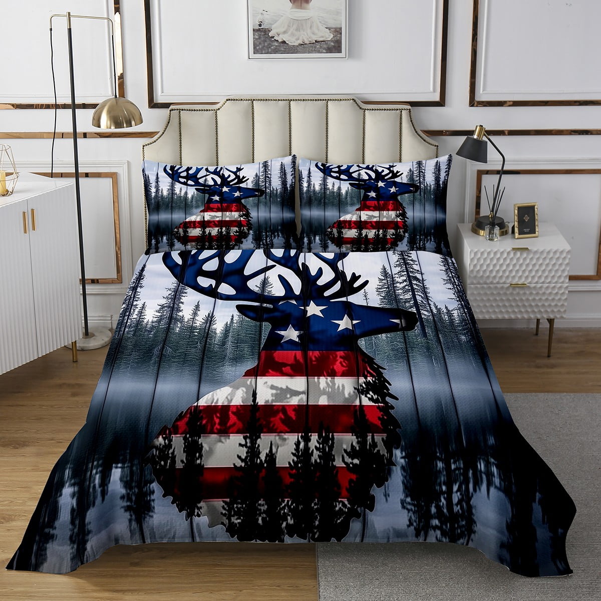 Erosebridal Rustic Deer Elk Quilt Sets for Queen Size Bed, American ...