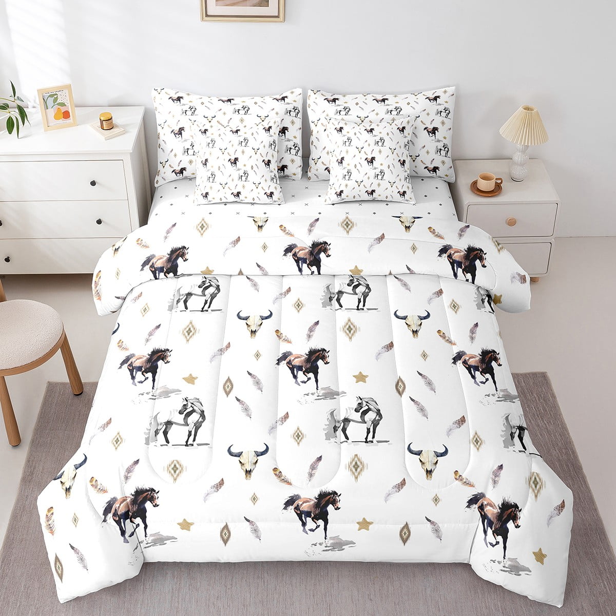 Erosebridal Rustic Farm Animal Bedding Twin Size, Horse Highland Cow ...