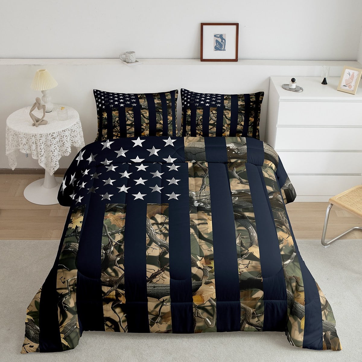 Erosebridal Rustic Farmhouse Bedding King Comforter Set, US Flag Duvet ...