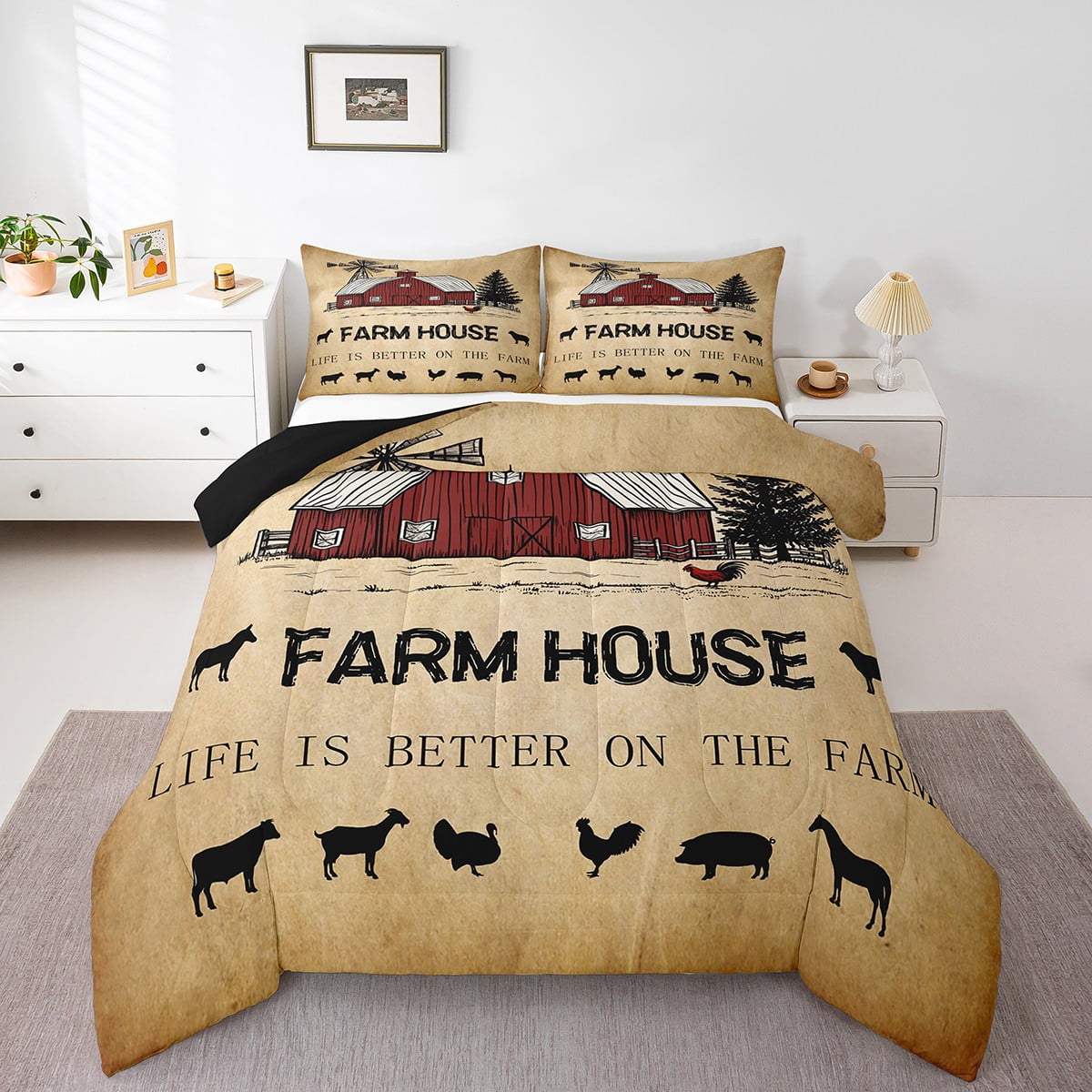 Erosebridal Rustic Farmhouse Bedding Twin Comforter Set,Farm Animal ...