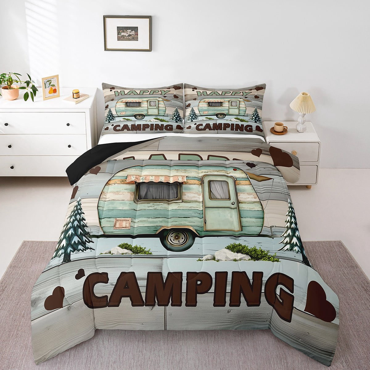 Erosebridal Rustic Farmhouse Camper Comforter Set Happy Camping Down ...