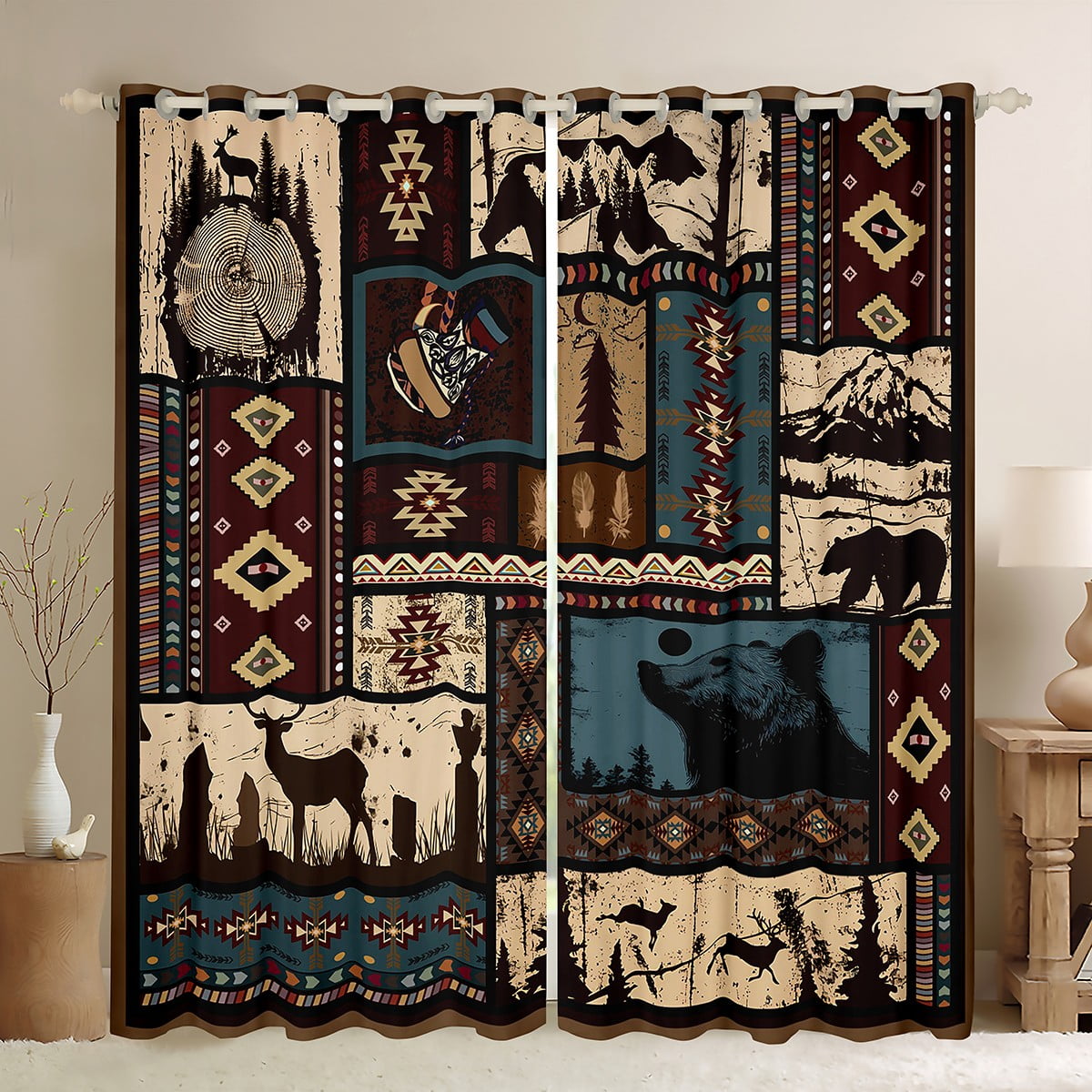Erosebridal Rustic Farmhouse Curtains and Drapes (52x63), Hunting Bear ...