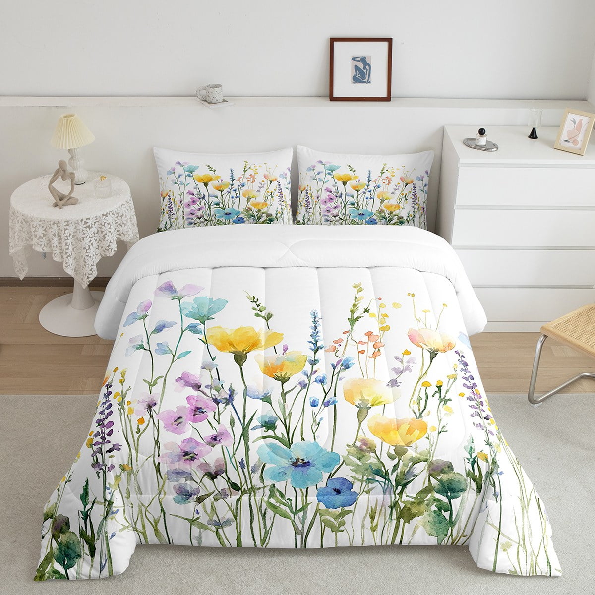 Erosebridal Rustic Flower Comforter Sets Queen Size, Blue Comforters ...