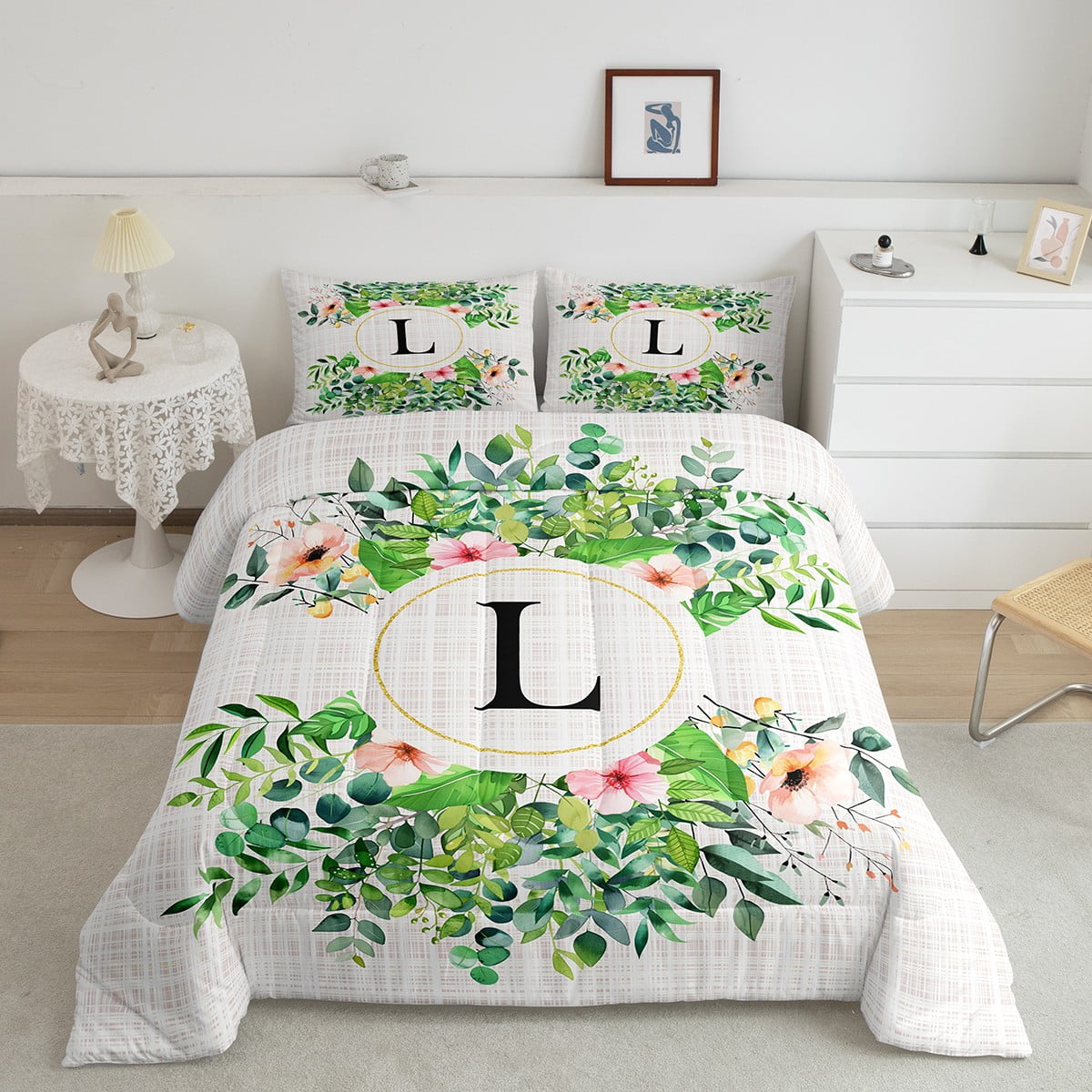 Erosebridal Rustic Flower Comforter Sets Queen Size, Monogrammed L Down ...
