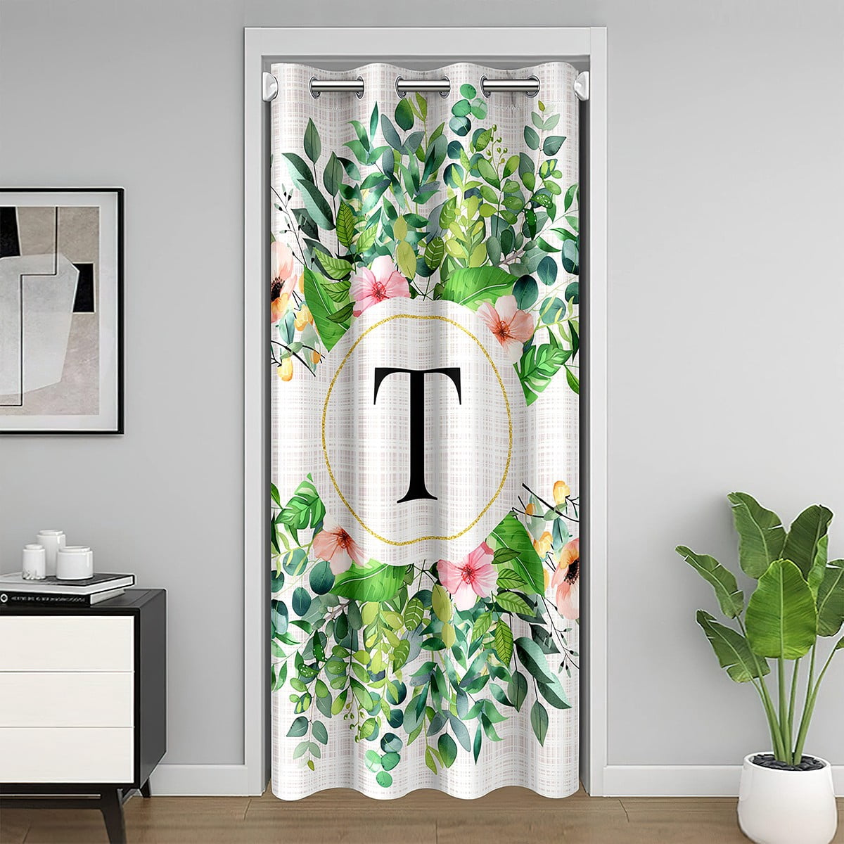 Erosebridal Rustic Flower Door Curtain Panel 42x84, Monogrammed T Door ...