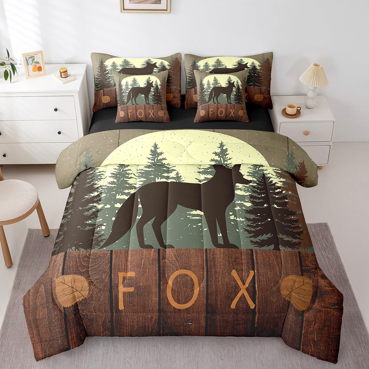 Erosebridal Rustic Fox Bedding Sets King Size, Jungle Animal Comforter ...