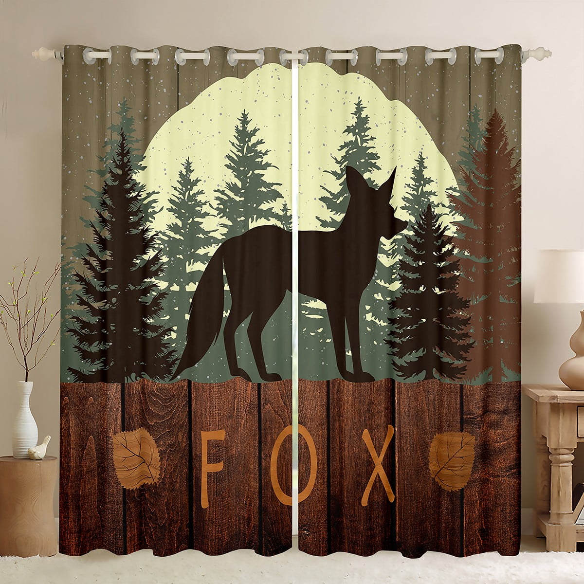 Erosebridal Rustic Fox Curtains and Drapes (42x90), Jungle Animal Black ...