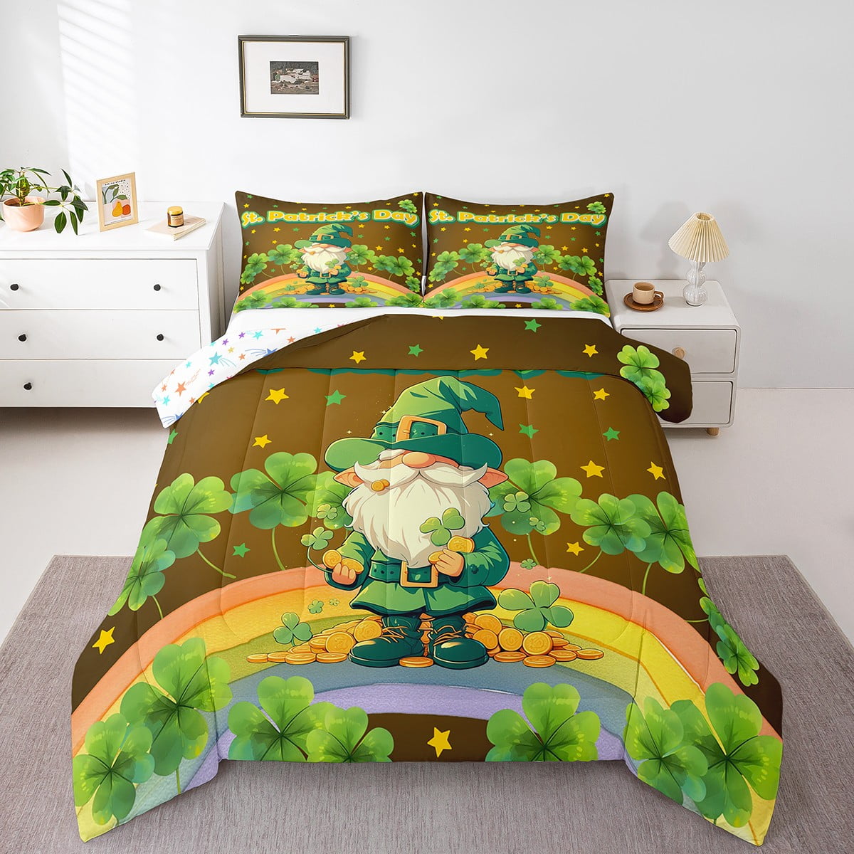 Erosebridal Rustic Gnome Comforter Sets Full Size, Cartoon Rainbow ...
