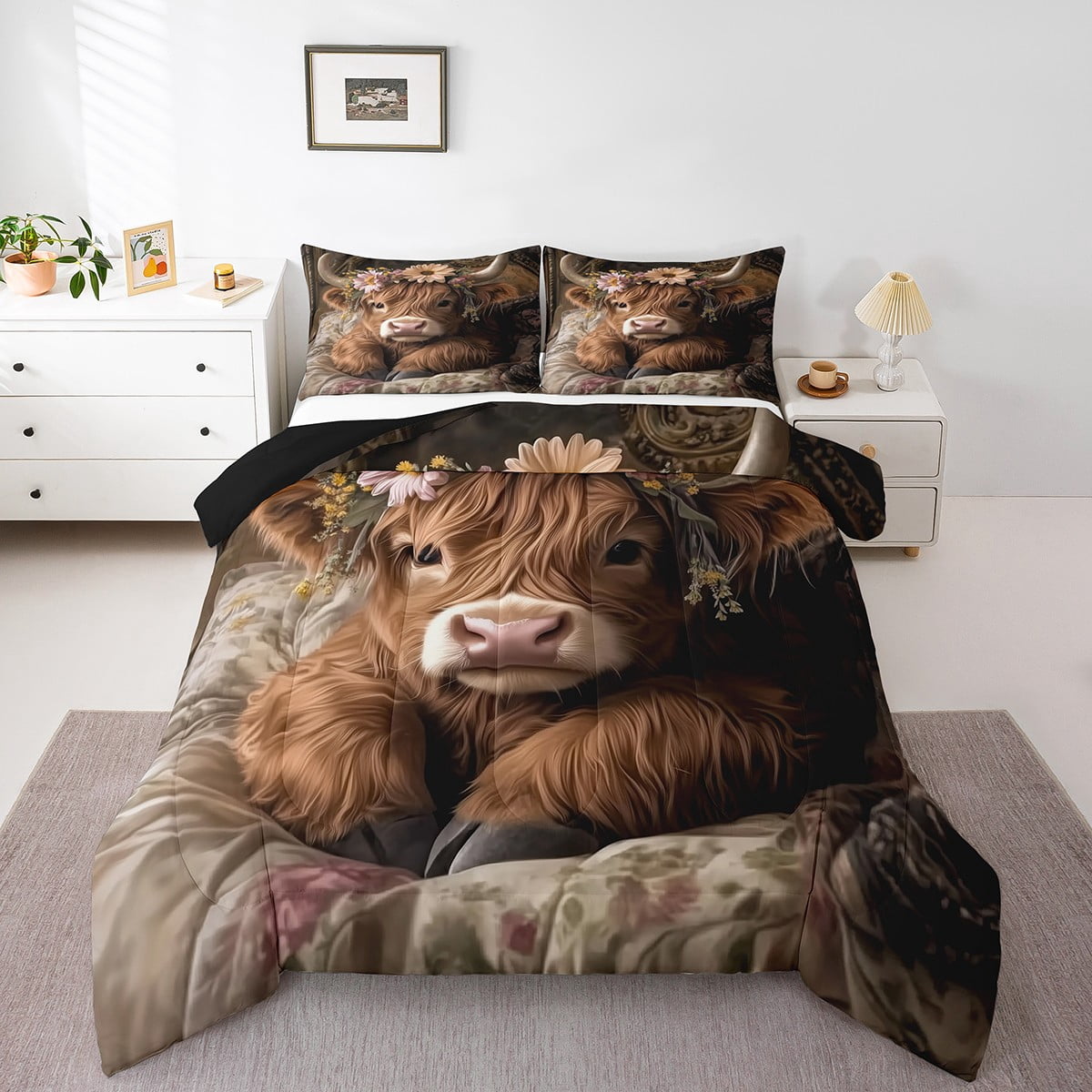 Erosebridal Rustic Highland Bull Bedding Sets Full with Comforter ...