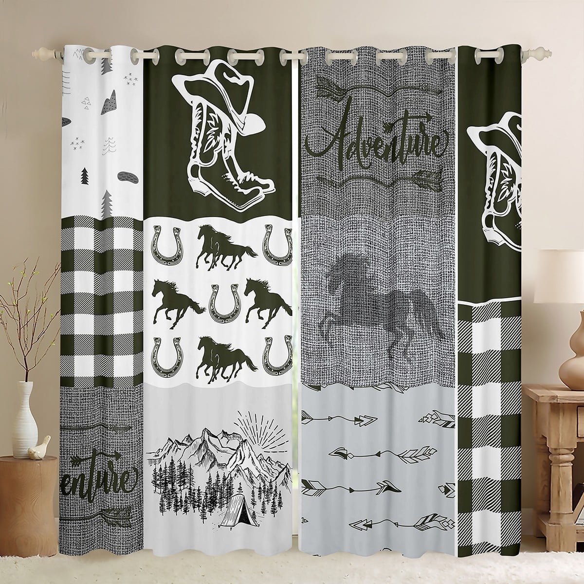 Erosebridal Rustic Horse Blackout Curtains, Western Cowboy Horseshoe ...