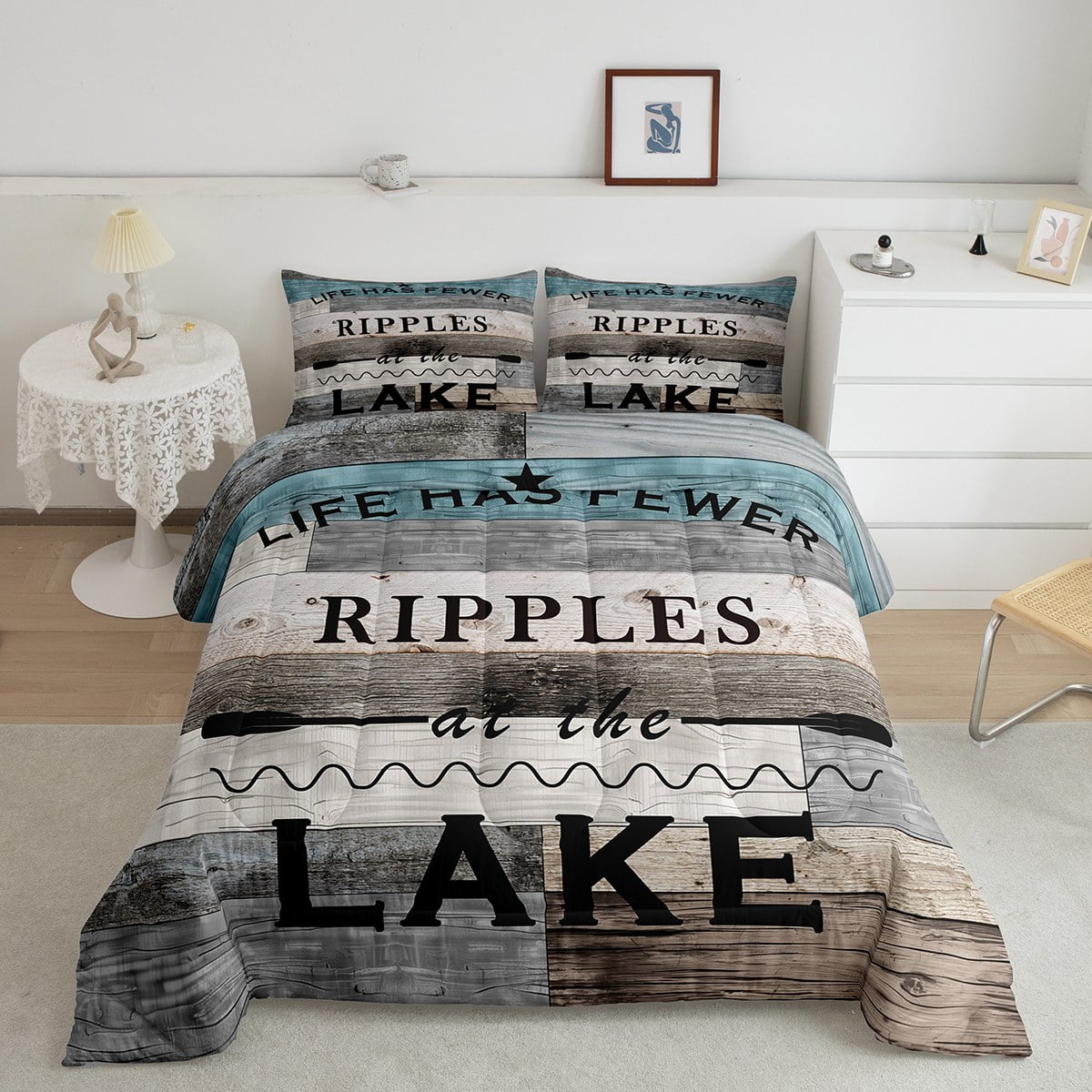 Erosebridal Rustic Lake House Bedding King Comforter Set, Grey Old Barn ...