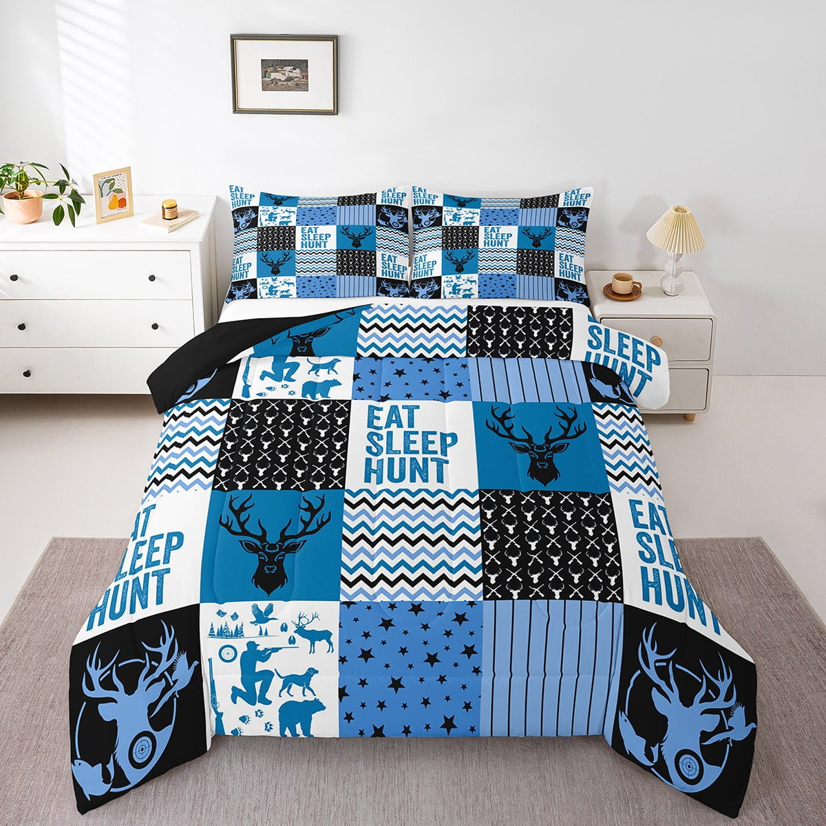 Erosebridal Rustic Lodge Cabin Comforter Sets Full Size, Hunting Elk ...