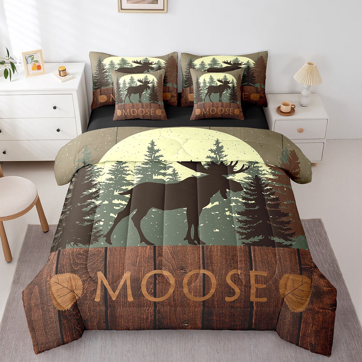 Erosebridal Rustic Moose Bed in a Bag Queen size, Jungle Animal Bed Set ...