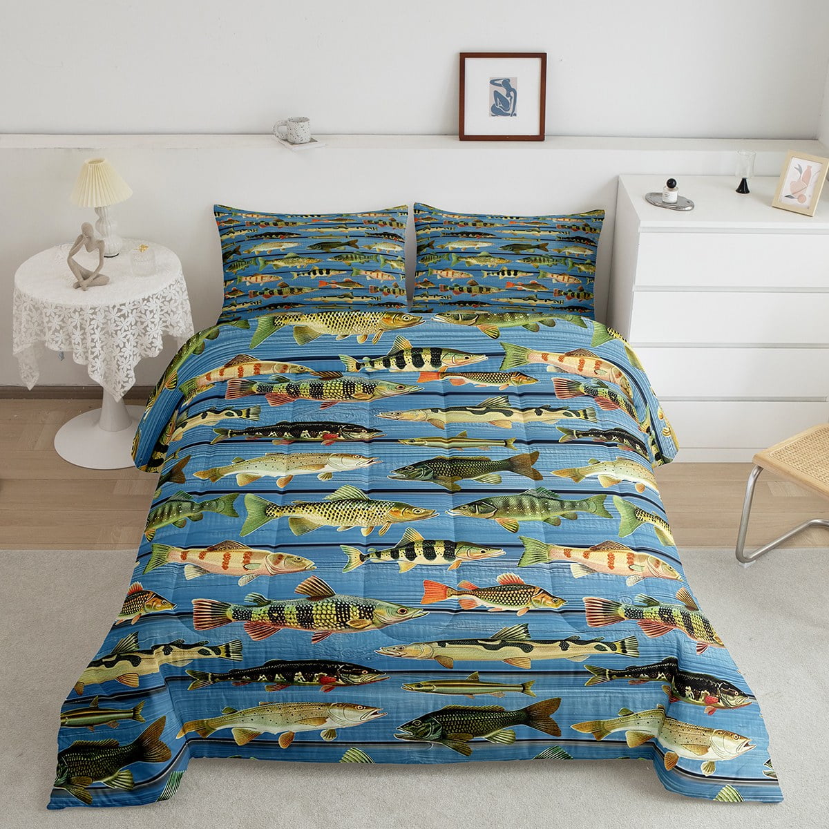 Erosebridal Rustic Pike Fish Comforter Sets King Size, Wooden Plank ...