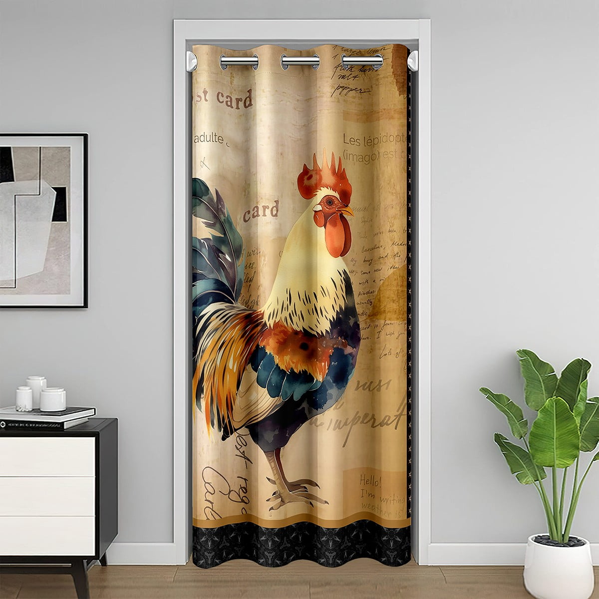 Erosebridal Rustic Rooster Door Curtain Panel 42x80, Retro Farmhouse ...