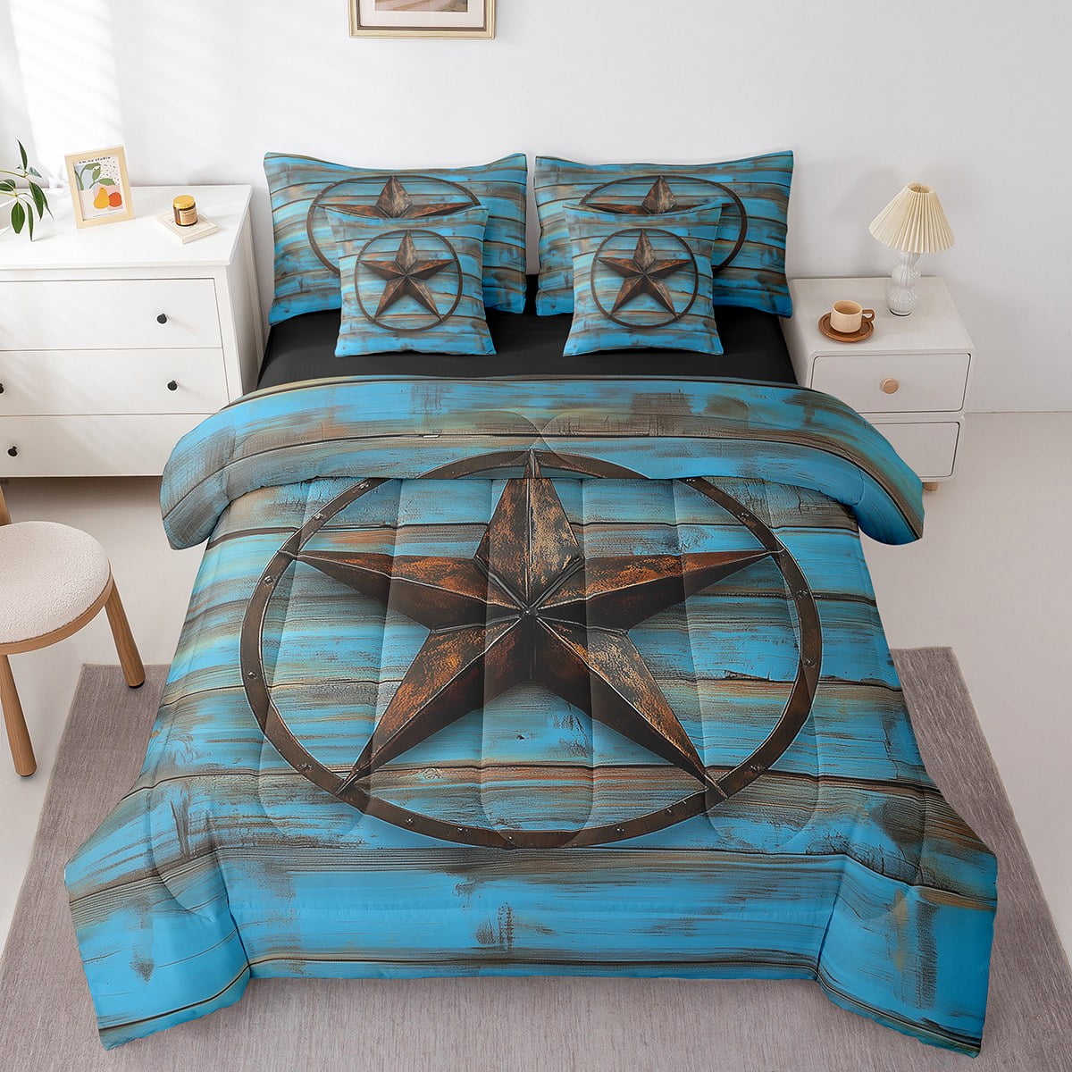Erosebridal Rustic Texas Star Bedding Sets Twin Size,Teal Vintage ...