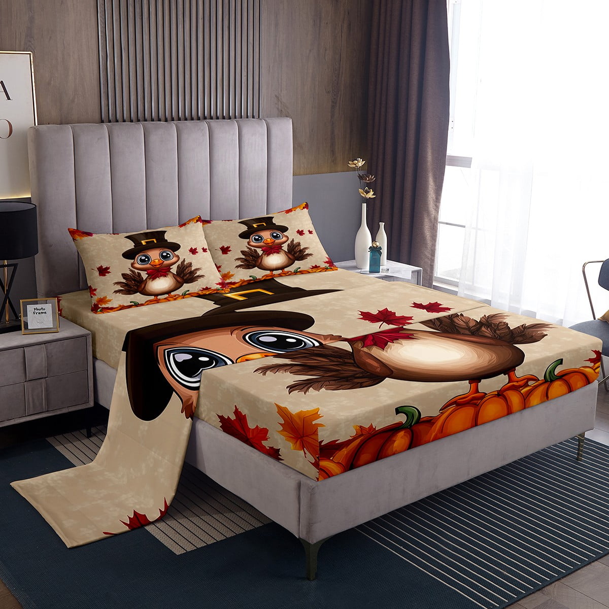 Erosebridal Rustic Turkey Bed Sheets Set Full Size, Fall Pumpkin Bed ...