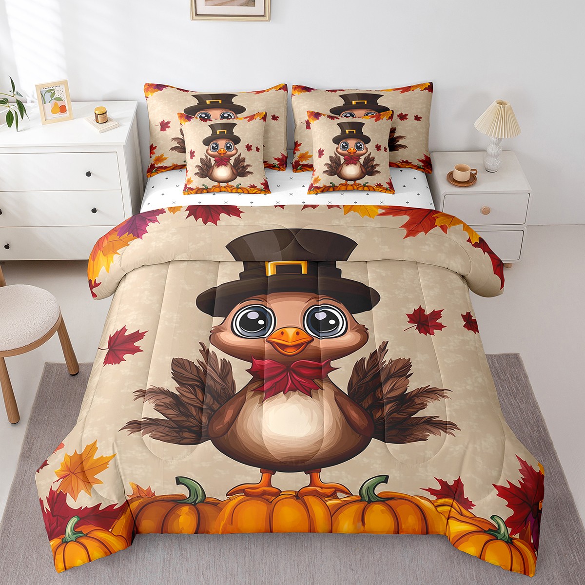 Erosebridal Rustic Turkey Bedding Full Size, Fall Pumpkin Bed Set ...