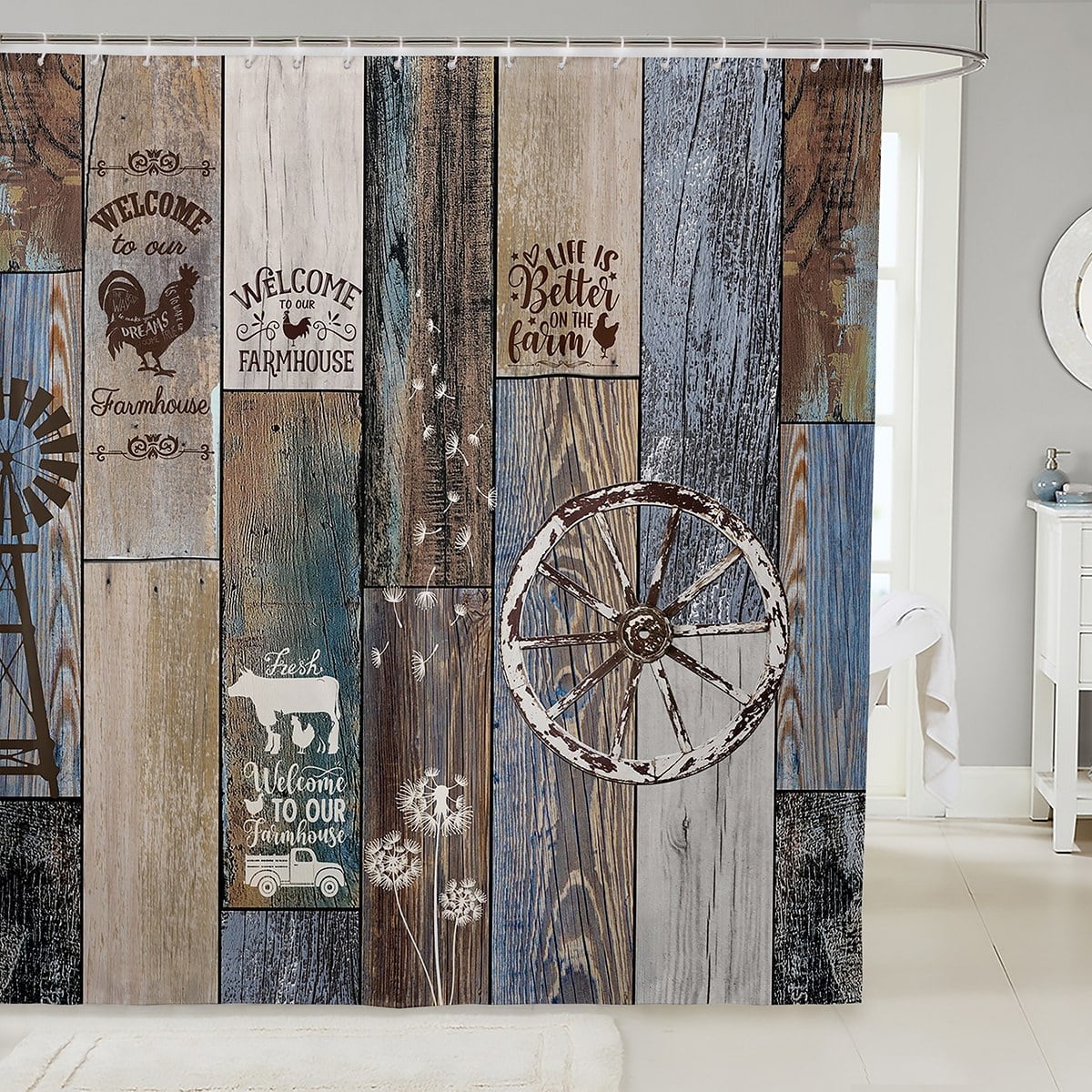 Erosebridal Rustic Windmill Fabric Shower Curtain, Farmhouse Wheel ...