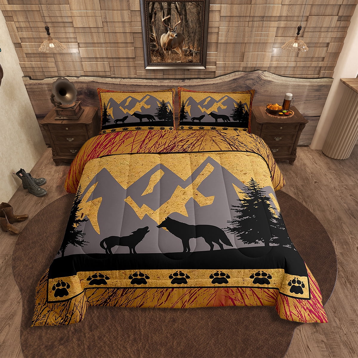 Erosebridal Rustic Wolf Comforter Set Full Size,Hunting Wildlife ...