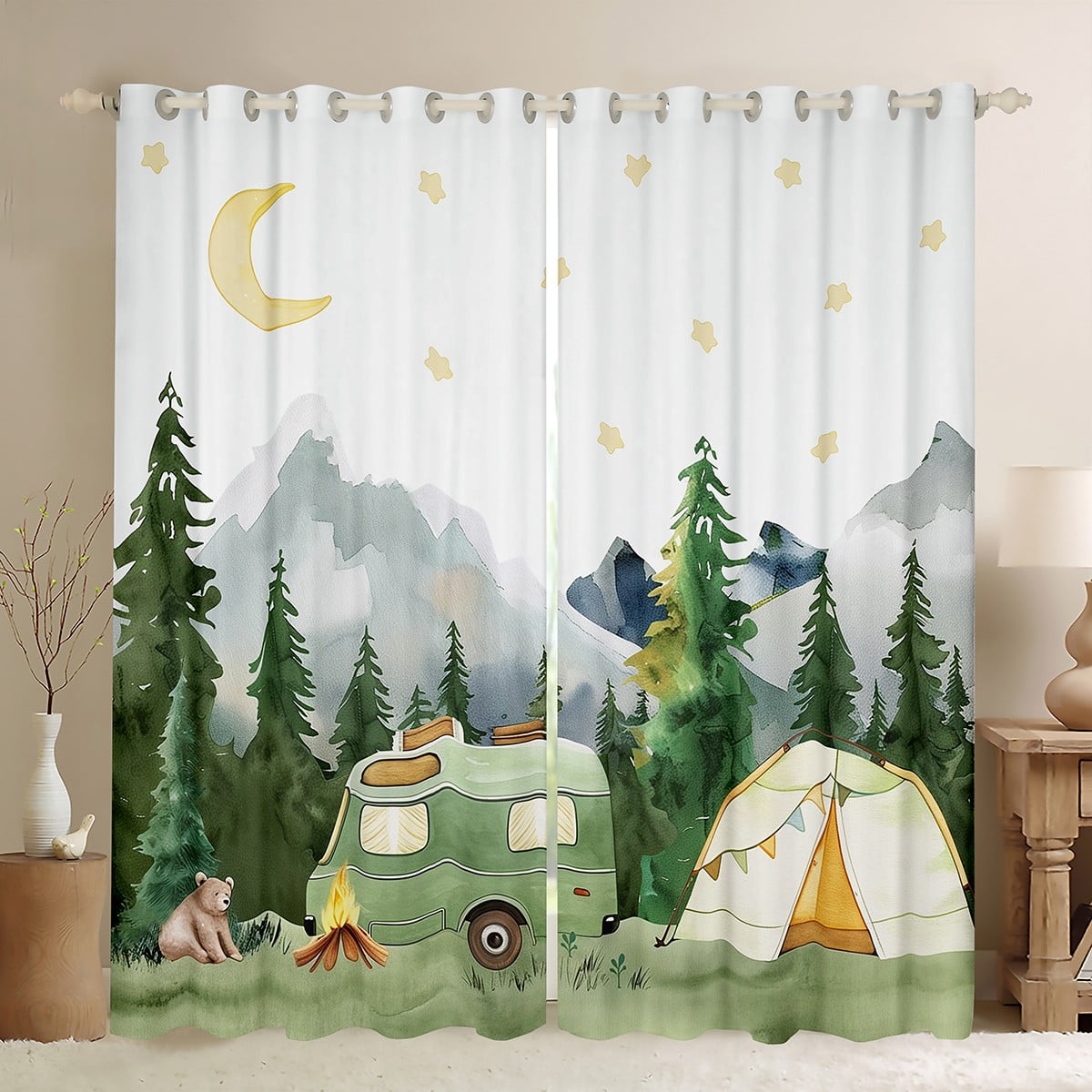 Erosebridal Rv Car Curtains Pack of 2 (52Wx63L),Happy Camping 30%-50% ...