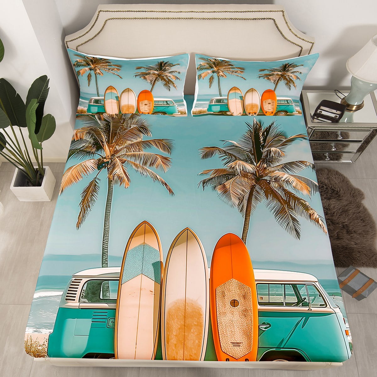 Erosebridal Rv Car Fitted Sheet Full,Ocean Surfing Bedding Set Full ...
