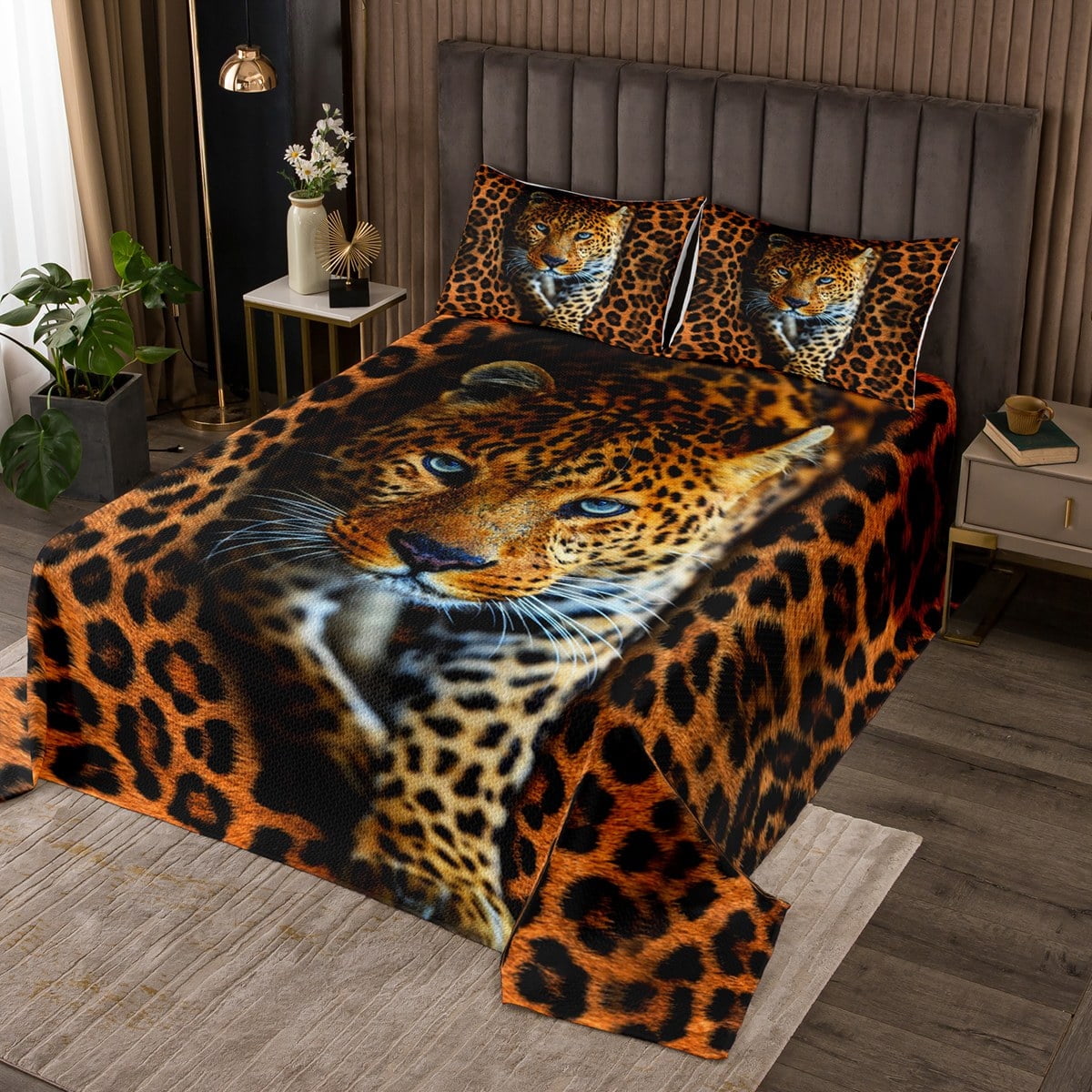 Erosebridal Safari Cheetah Twin Quilt Set Brown Leopard Print Coverlet ...