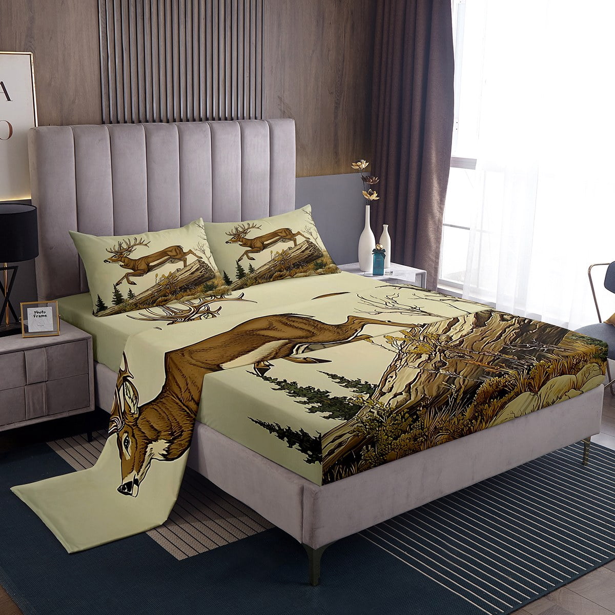 Erosebridal Safari Deer Full Sheet Sets,Botanical Plants Bedding Full ...