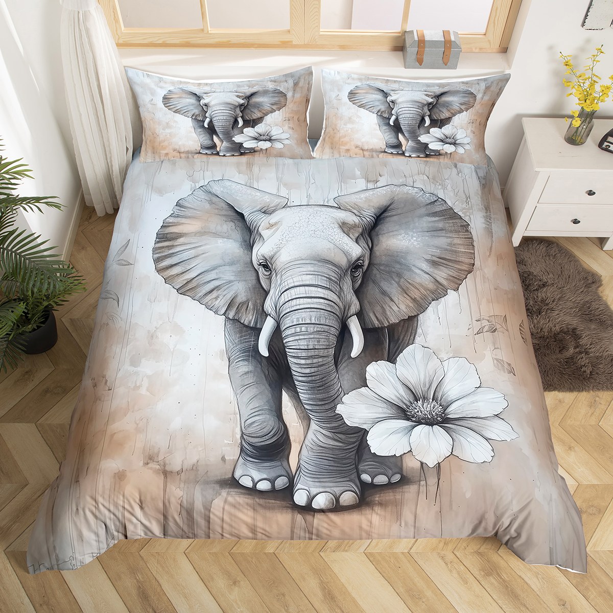 Erosebridal Safari Elephant Duvet Cover Full,Jungle Animal Comforter ...