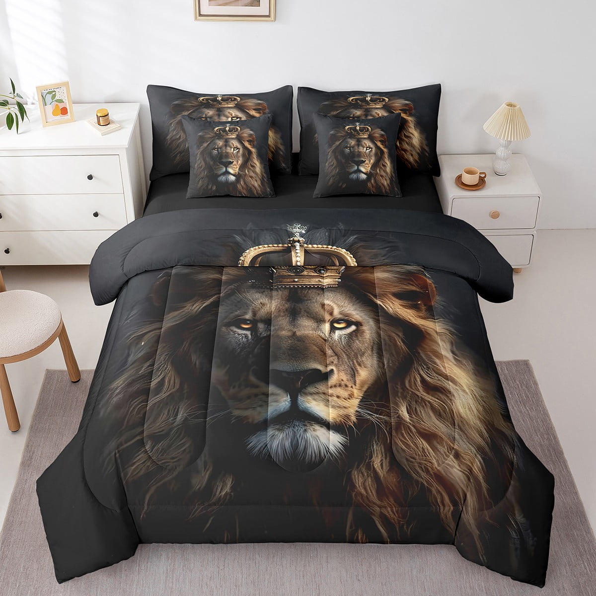 Erosebridal Safari Lion Bedding Queen Size,Woodland Wildlife Bed In A ...