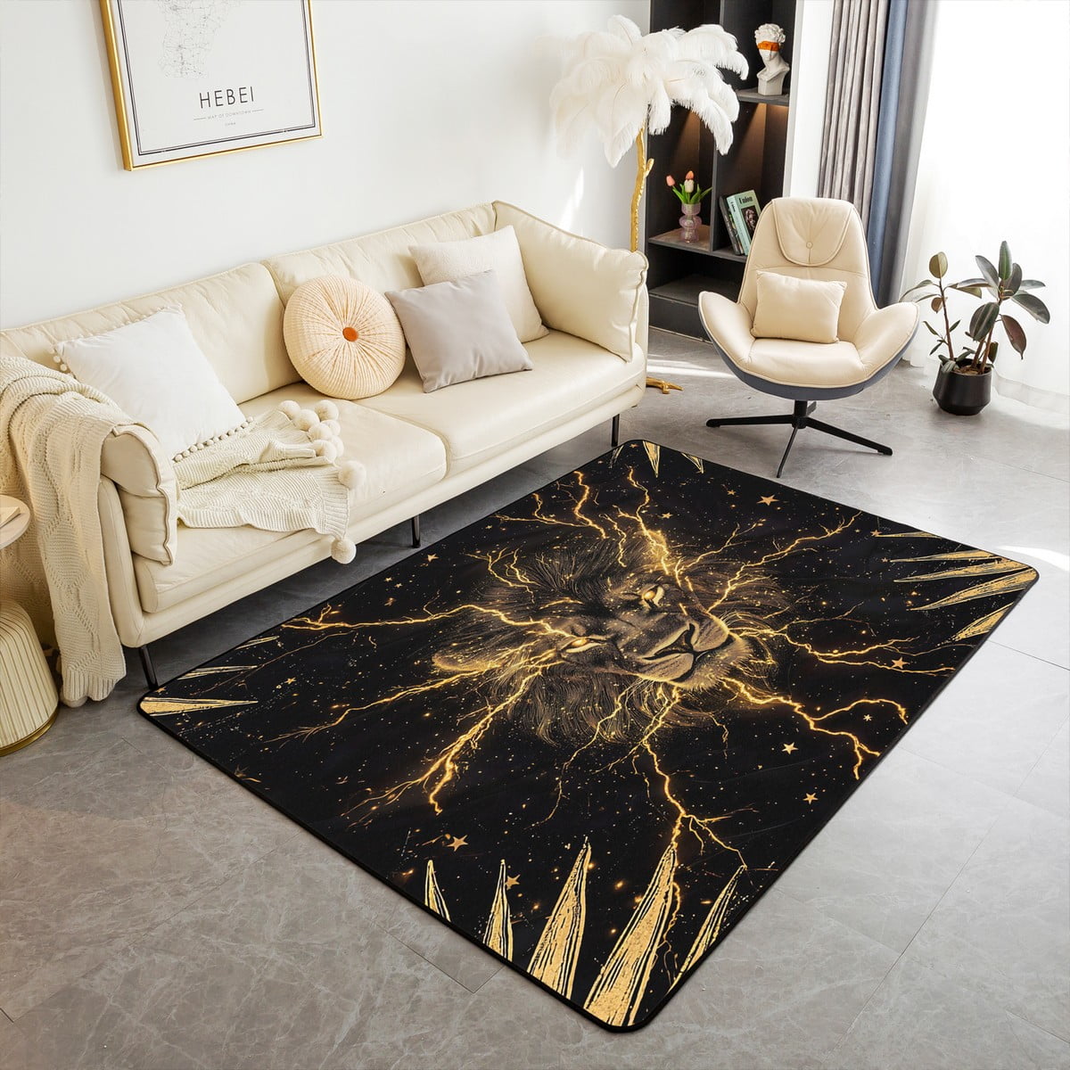 Erosebridal Safari Lion Rugs For Bedroom 5x7,Golden Lightning Living ...