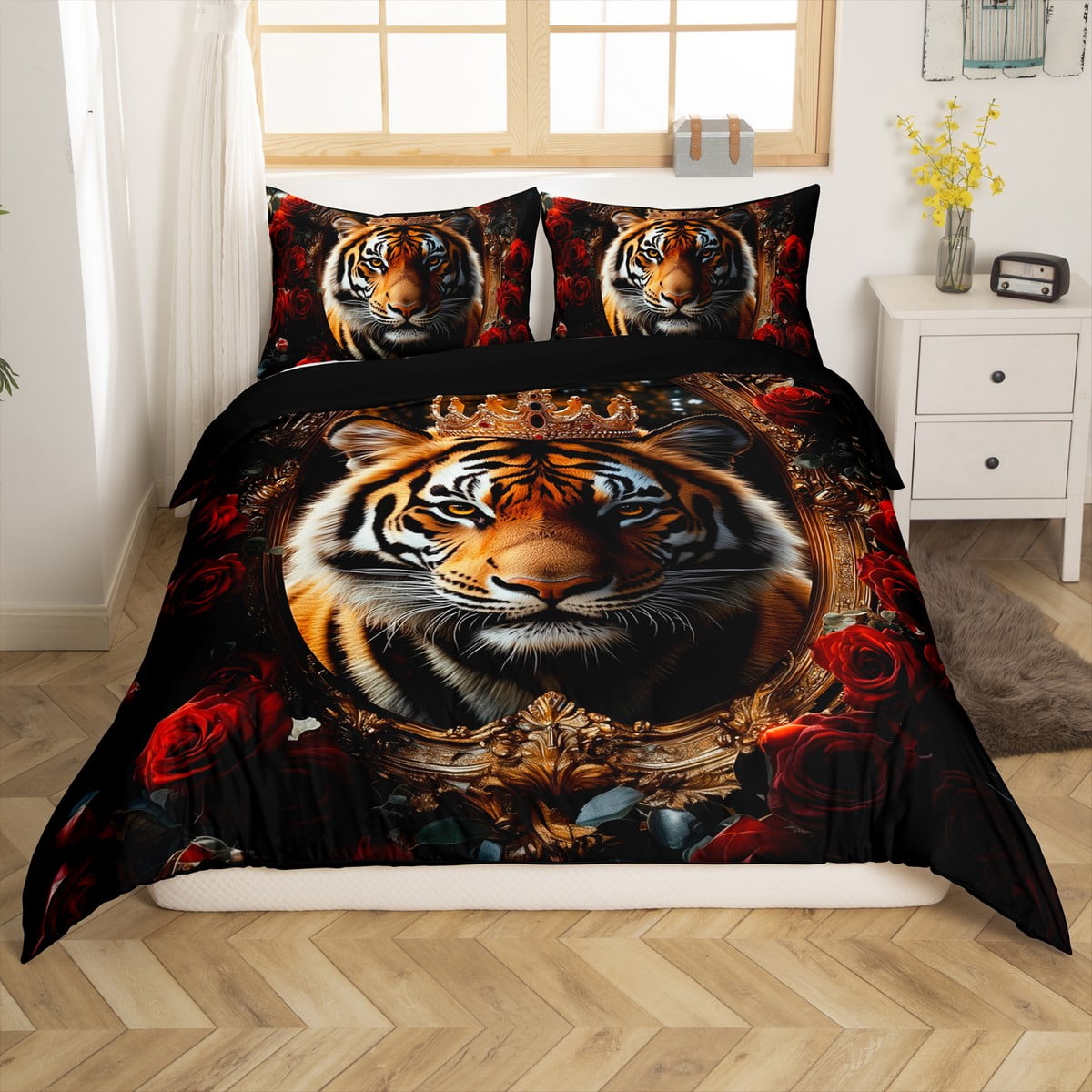 Erosebridal Safari Tiger Duvet Cover , Romantic Rose Comforter Cover ...