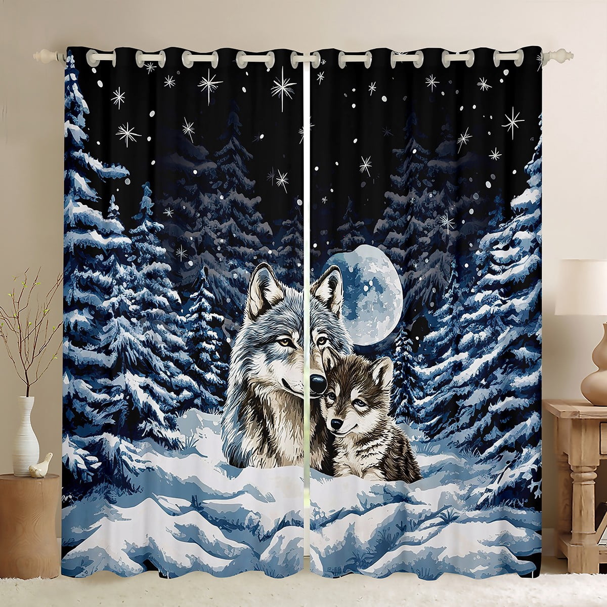 Erosebridal Safari Wolf Curtains Pack of 2 (42x84), Winter Snow 30%-50% ...