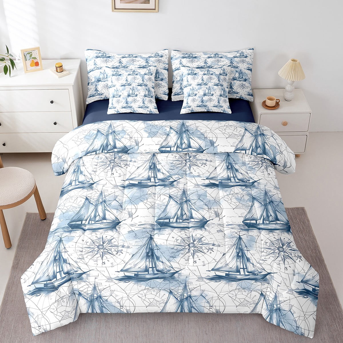 Erosebridal Sail Boat Bed in a Bag Full size,Nautical Compass Bed Set ...